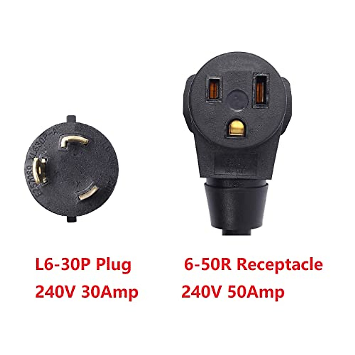 ONETAK NEMA L6-30P to 6-50R 240V 30 Amp Twist Lock 3 Prong Male Plug to 50 Amp 3 Prong Female Outlet Receptacle Generator Welder Dryer EV Charger Power Cord Adapter