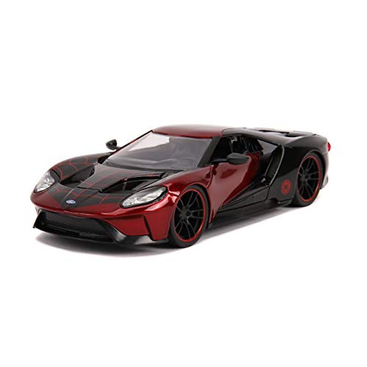 Jada Toys Marvel 1:24 2017 Ford GT Die-cast Car with 2.75" Miles Morales Spider-Man Figure, Toys for Kids and Adults Black and Red