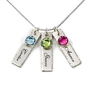 AJ's Collection Unity in Three Personalized Charm Necklace. Customize 3 Sterling Silver Rectangular Pendants with Names of Your Choice. Gifts for Her