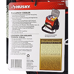 Husky 82021N11 9" 600 Denier Water and Weather Resistant Insulated Cooler with 2 Mesh Sleeves and Carrying Strap