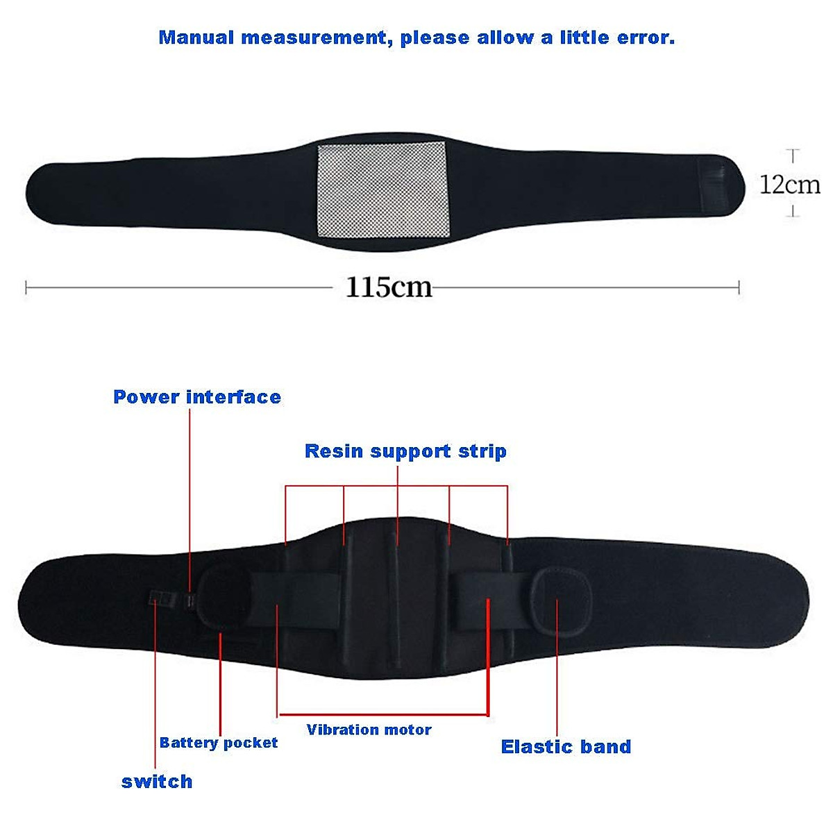 LSRRYD Heated Waist Belt Lower Back Support Belt Lumbar Support Belt for Pain Relief and Injury Prevention Double Adjustment(Without Power Bank)