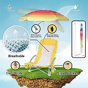 WGOS Beach Chair, Beach Chair and Umbrella, Backpack Beach Chair Beach Chair for Adults Beach Chair, Beach Chair with Umbrella, Beach Chair for Adults Camping Chair High Back w/Umbrella&Cooler