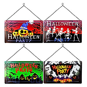 Halloween Iron Front Door Hanging Plate For Bar Pub Wall Decoration Indicator Hanging Square Sign Easy Hanging Halloween Party Hanging Sign Outdoors Decor Halloween Wooden Hanging Sign
