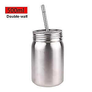 CHICTRY Stainless Steel Mason Jar with Lid and Straw Unbreakable Dishwasher Safe Drinking Tumbler Cup for Kids Adult Silver Double-Wall 500ml