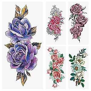 Glaryyears Temporary Tattoos for Women Female, 18-Pack Large Big Fake Tattoos, Long-lasting Flower Tattoos, Floral Design Variety Pack Realistic Tattoos 3D, Sexy for Body Arm Chest Shoulder Thigh