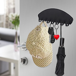 Lunhoo Magnetic Hook Rack, Magnetic Key Holder for Wall 7 Hooks, Wall Mount Keychain Hanger for Refrigerator, Metal Cabinet, Grills, Dishwasher (Matte Black)