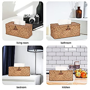 Tissue Box Cover Rectangular,Decorative Tissue Box Holder, Tissue Holder Made of Natural Seagrass for Bathroom Office Car Automotive Decoration-9.8 x 5.5 x 3.9 Inches