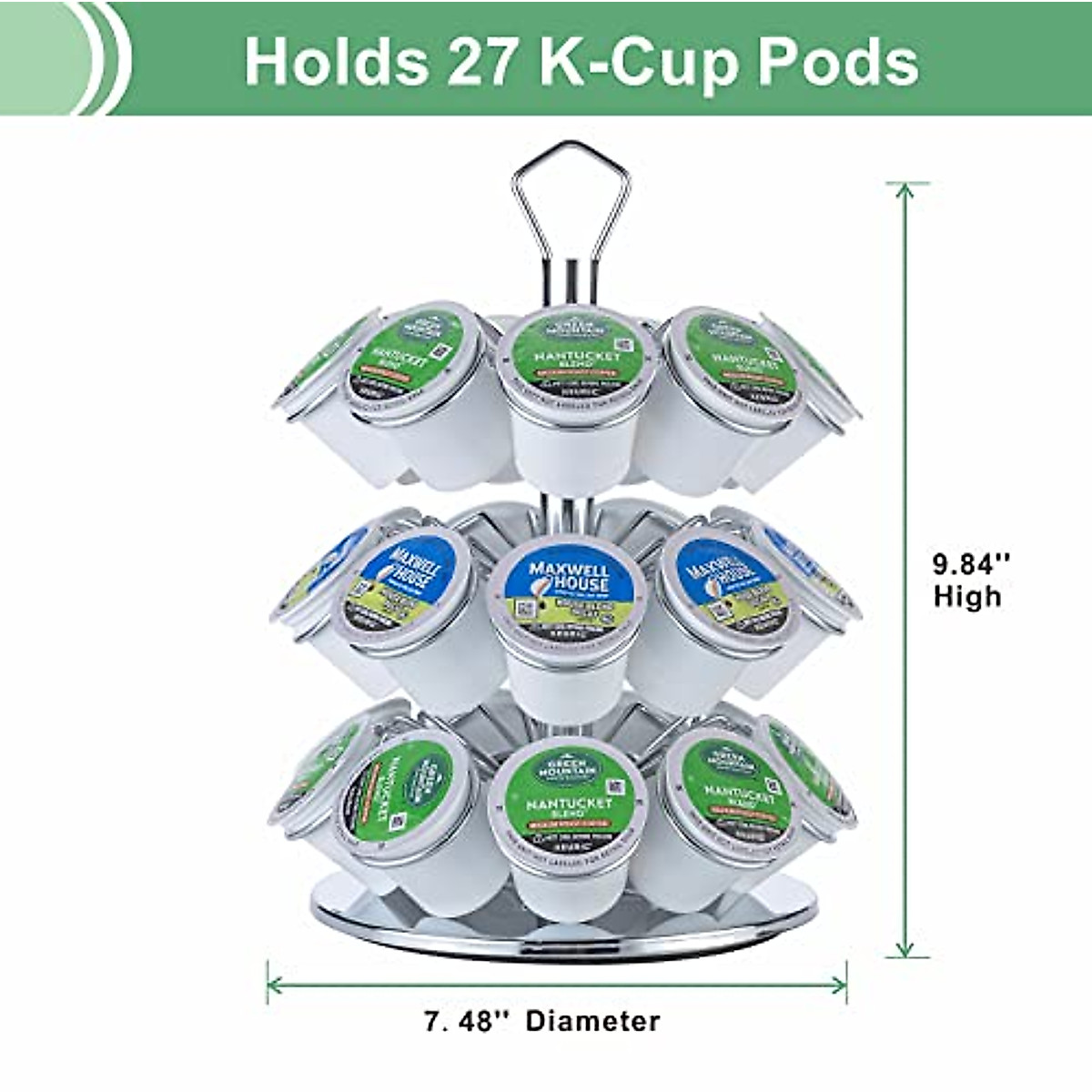 Rice rat K cup Holder Storage Coffee Capsules Pod Holder Carousel 3 Tier Compatible with 27 K-Cup Pods
