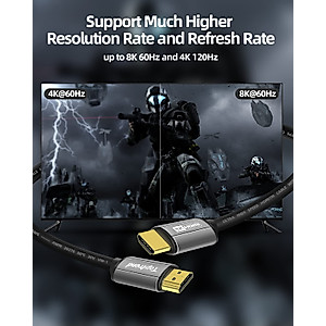 8K HDMI 2.1 Cables, High Speed HDMI Cords Support to 48Gbps 4K @120Hz 8K @60Hz DTS:X HDR10 HDCP 2.2 & 2.3 for Sony Samsung LG TCL HDTVs,Roku TVs,PS5,Blu-ray,RTX 3090 (8K 25FT HDMI Cables)