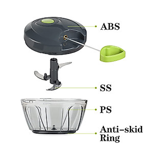 Manual Food Chopper Vegetable Cutter, Chopper Hand String Vegetable Chopper Onions Cutter for Vegetable Fruits Nuts Durable BPA Free Food Safe Material (2 Cup-Gray)