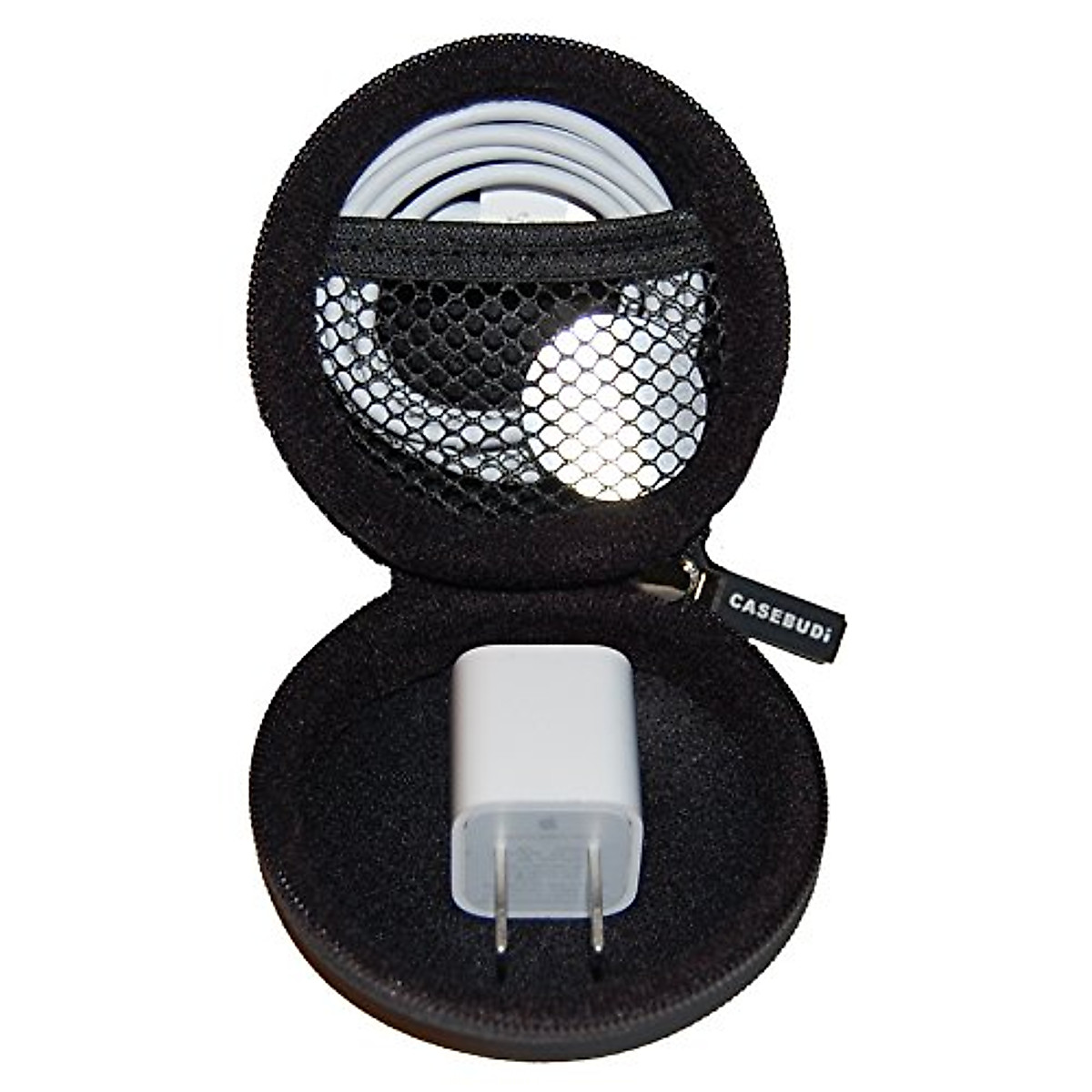 CASEBUDi Round Earbud and Phone Charger Storage Case with Carabiner | Pink Ballistic Nylon