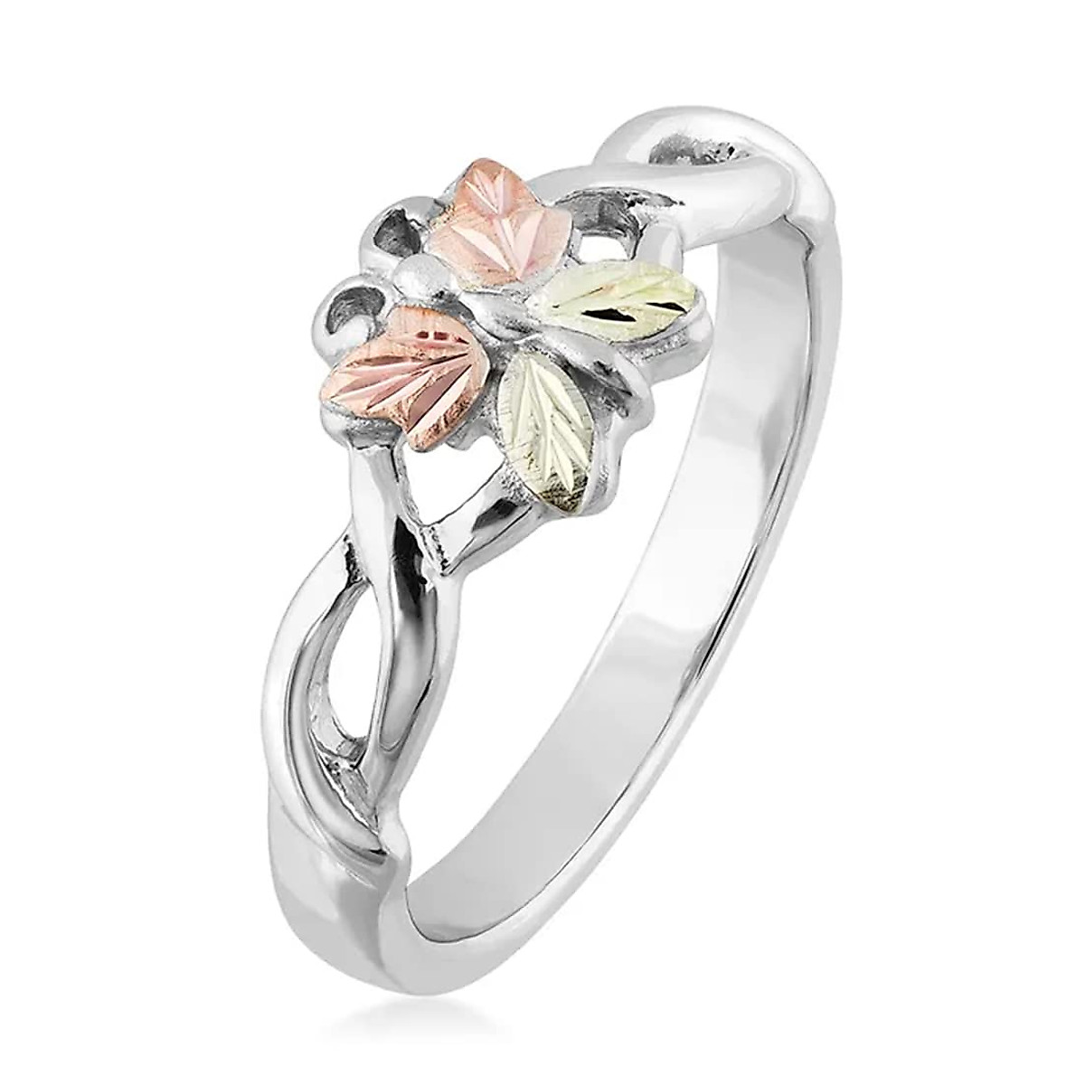 Butterfly Ring, Sterling Silver, 12k Green and Rose Gold Black Hills Gold Motif, Size 7.5