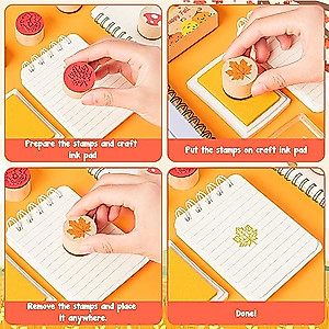 CUweipeng 15Pcs Fall Wooden Rubber Stapms Autumn DIY Craft Card Stamps Pad Pumpkin Rubber Stamps Ink Pads Set for Kids Autumn Party Gift Favor Birthday Gift Classroom Card Scrapbooking Making Supplies
