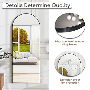 JAWGLOW Arched Full Length Mirror, 64 "x 21" Floor Mirror with Stand, Full Body Mirror with Aluminum Alloy Frame, Freestanding, Wall-Mounted or Leaning (Black)