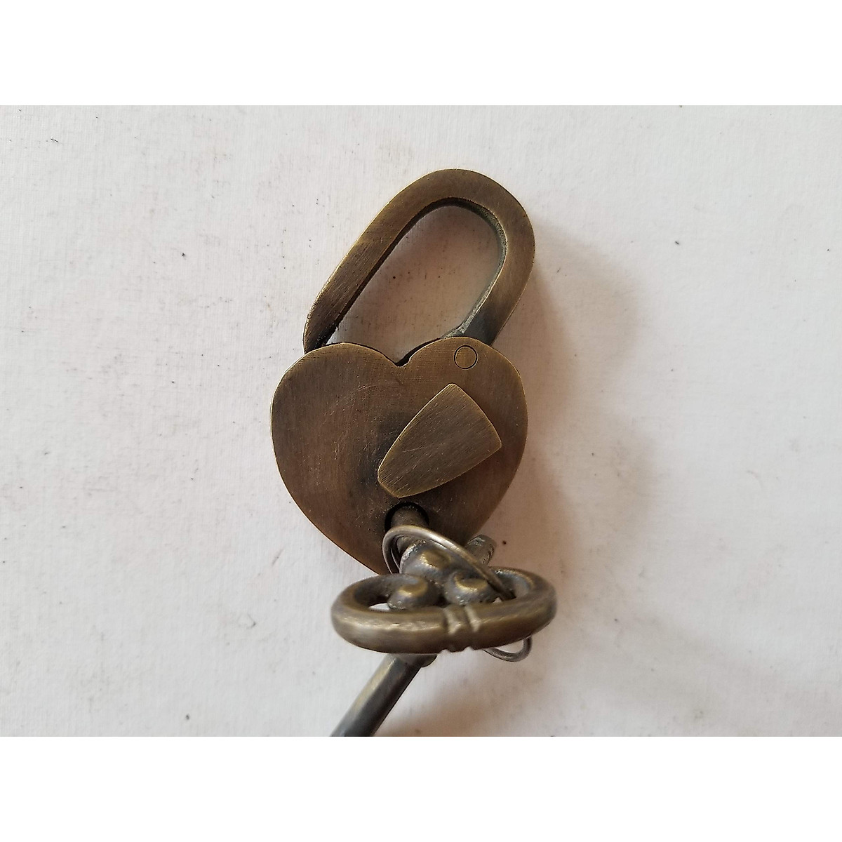 VTG. Small Love Valentines Paris Heart Lock w 2 Skeleton Keys Brass 2 5/8" #L8