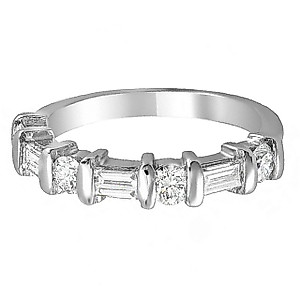 Dazzlingrock Collection 1.00 Carat (ctw) Round & Baguette White Diamond Classic Thin Anniversary Wedding Band Ring for Laides 1 CT, 18K White Gold, Size 7.5