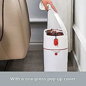 Modern Trash Can with Lid - Oval Slim Bathroom Trash Can w/ Automatic Push Open Cover - Touchless Waste Basket w/ Drawstring Plastic Trash Bag - 13.6x5.9x13.4in White Trash Can - Waterproof Trash Bin