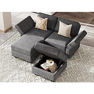 Belffin Modular Sofa Bed Sectional Sleeper Sofa Convertible Sectional Couch Bed Set Reversible Chaise Dark Grey