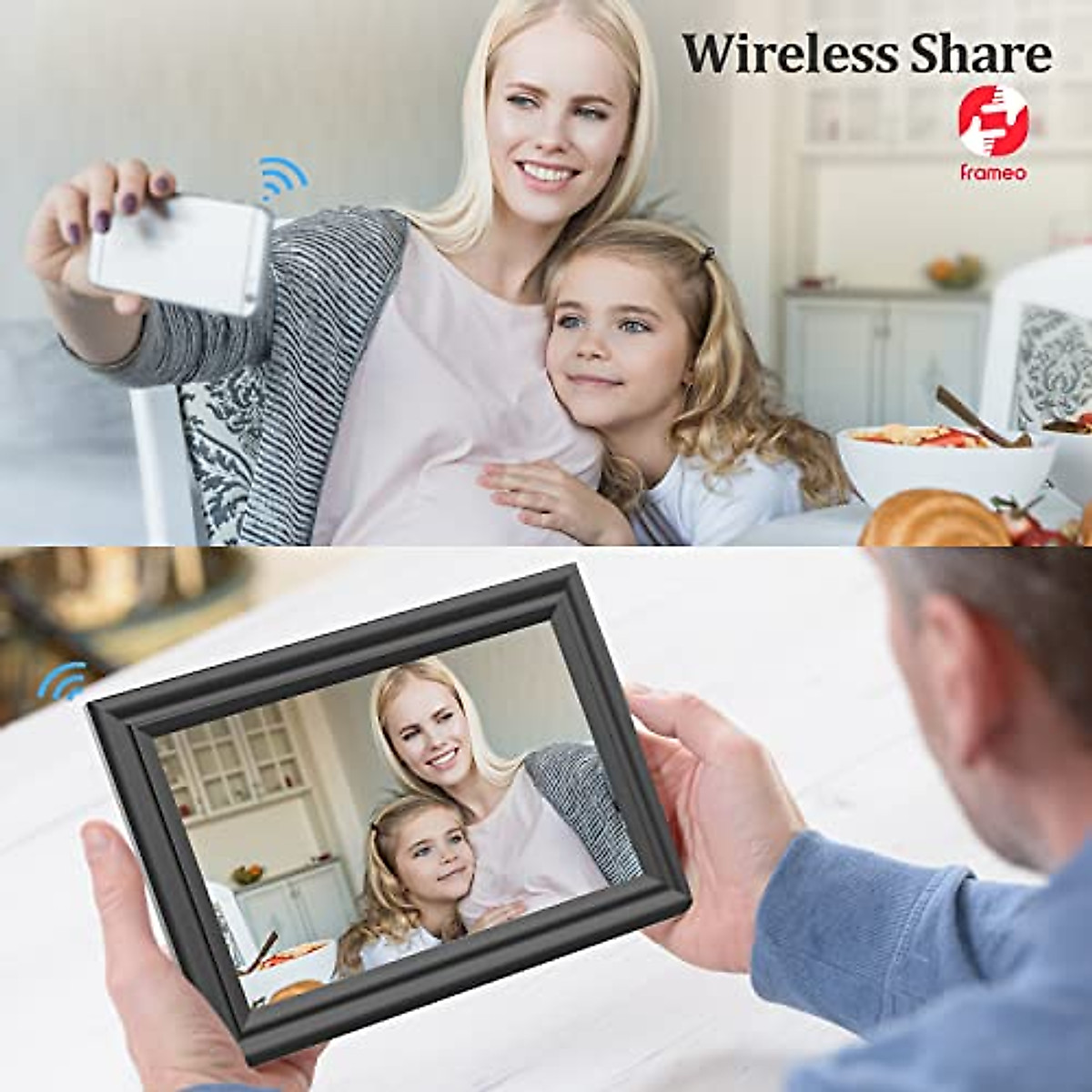 FRAMEO Digital Frame WiFi 10.1 Inch Digital Picture Frame, 16GB Storage, Auto-Rotate,IPS Touch Screen,Wall-mountable, Easy Setup and Share Photos and Videos via Free App from Anywhere