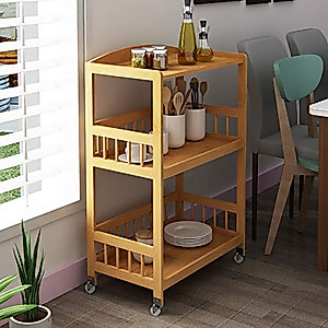 DlandHome 3-Tier Storage Shelf Unit On Wheels, Bamboo Storage Utility Cart for Kitchen/Warehouse, ZC-05 1 Pack