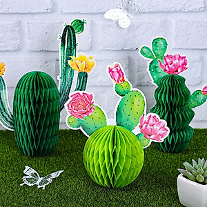 Whaline 6Pcs Cactus Honeycomb Centerpieces Succulent Plants Paper Table Topper Greenery Bloom Theme Summer Party Table Decoration for Birthday Hawaiian Luau Baby Shower Photography, 3 Design