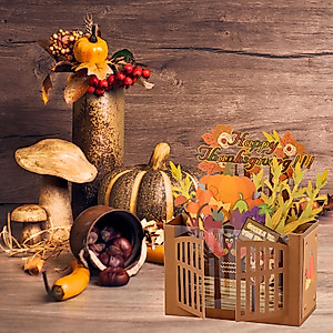 Giiffu Thanksgiving 3D Pop Up Card, Fall Greeting Card, Autumn Blessings Thank You Card, Handmade, Brown, Tan, Gold Pearlescent Envelope