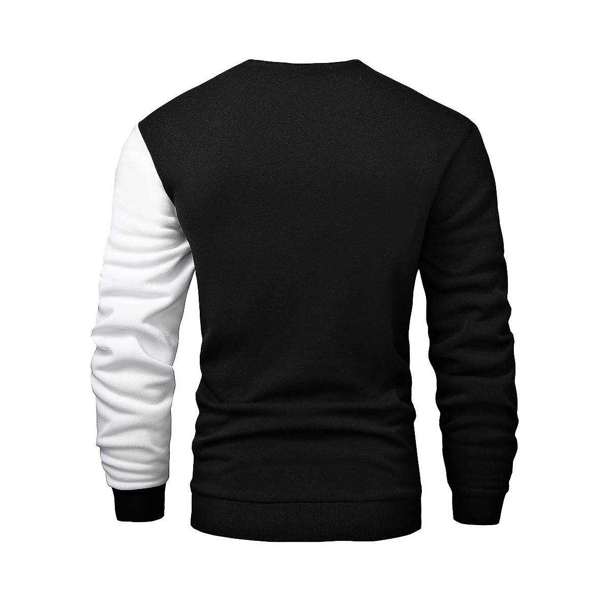 GORGLITTER Men's Casual Crewneck Sweatshirt Color Block Fleece Pullover Sweatshirt Black and White Large