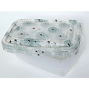 Generic Floral YinYang Symbol Design Plastic Food Storage Containers, Set of 6 BPA Free Containers with Lids. 9 inches by 6 inches by 2 inches.