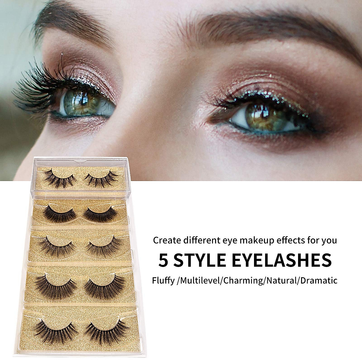DYSILK False Eyelashes Fake Lashes - Eyelashes Natural Look 5 Pairs 6D Lashes Mink Eyelashes 5 Styles Mixed Fluffy Lashes Reusable Fake Eyelashes Wispy Mink Lash Natural Look| 15mm-18mm