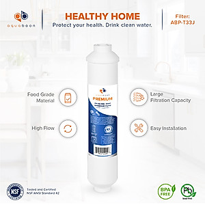 Aquaboon Inline Water Filter for Refrigerator - T33 Post Activated Carbon Water Filter with Jaco 1/4 water line fittings - Ice Maker Filter - RO Water Filter Replacement Compatible with ICF-10, 2-Pack