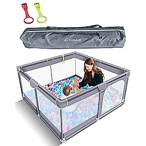 TODALE Baby Playpen for Toddler, Large Baby Playard, Indoor & Outdoor Kids Activity Center with Anti-Slip Base, Sturdy Safety Play Yard with Soft Breathable Mesh, Playpen for Babies(Gray,50”×50”)