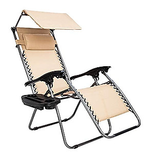 Set of 2 Non-Gravity Outdoor Lounge Chairs Sunshade Cup Holder Mobile Slot Folding Patio Chairs Canopy Tray (LEGENDARY-YES)