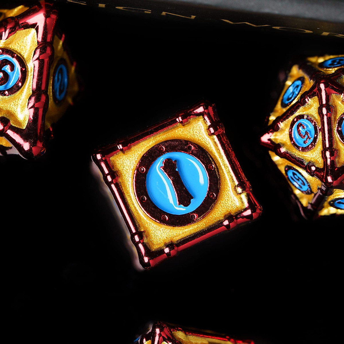UDIXI Metal DND Dice Set, 7PCS Polyhedral D&D Dice Set Pipe d n d Dice for Dungeons and Dragons Gift, Metal Dice Set d&d for Role Playing Dice(Golden Blue)