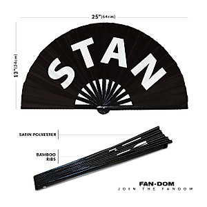 Stan Hand Fan Foldable Bamboo Circuit Rave Hand Fans Slang Words Fan Outfit Party Gear Gifts Music Festival Rave Accessories (Black)