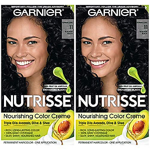 Garnier Hair Color Nutrisse Nourishing Creme, 11 Blackest Black (Peppercorn) Permanent Hair Dye, 2 Count (Packaging May Vary)
