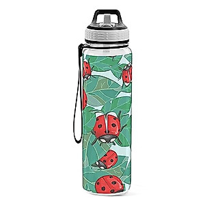 32oz Sports Water Bottle with Leakproof and BPA-Free,Red Ladybug in Green Leaves, Gym Bottle with -Ideal Gift for Fitness Sports & Outdoors