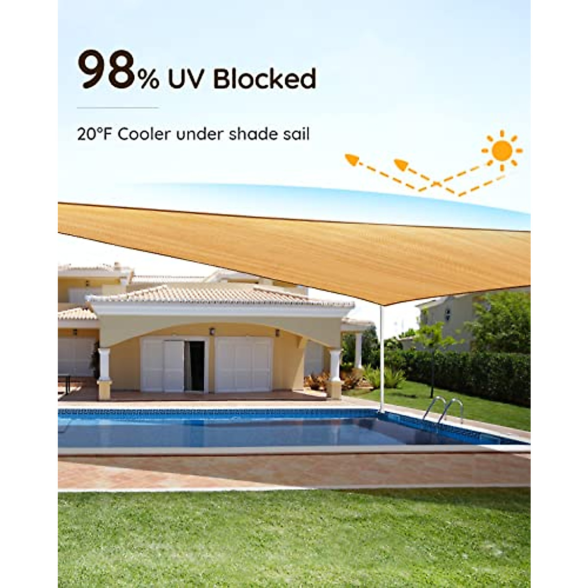 Quictent 24x24ft Fire Retardant 185G HDPE Sun Shade Sail with Hardware Kits Canopy 98% UV Block Outdoor Patio Garden (Sand)