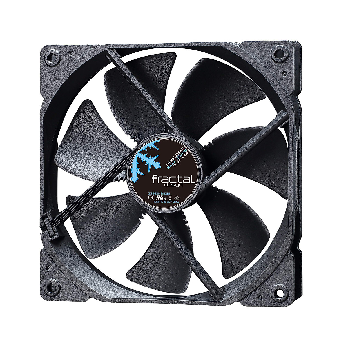 Fractal Design Dynamic X2 GP-14 Computer Fan - Silent Fan - High Airflow – 140x140x25 mm – 1000RPM – FDB-Bearings – Trip Wire - Aerodynamically Shaped Struts – 12v - Black Edition (Single)