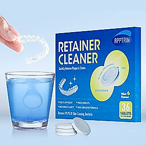 APPTRIN Retainer Cleaner Tablets Denture Cleansing Tablets for Night & Mouth Guard, False Teeth Cleaning, Removes Odors Stains Plaque Mint Flaver (White 36Pcs)