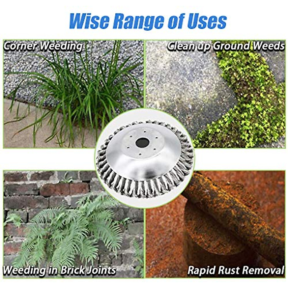 QHALEN 8 Inches Heavy Duty Steal Wire Brush Cutter Trimmer Head with Adapter Kit for String Trimmers, Rust Removal, Lawn Mower