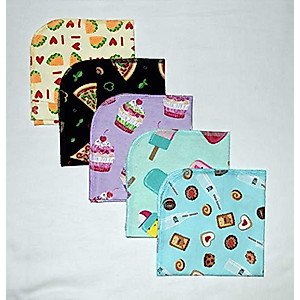 1 Ply 12x12 Inches Set of 5 Printed Flannel Paperless Towels Snack Attack