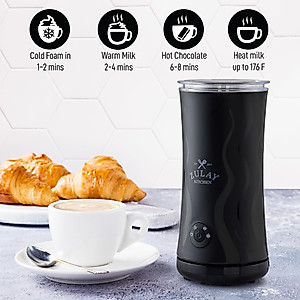 Zulay 4-in-1 Milk Frother and Steamer - Automatic Hot and Cold Foam Maker with Auto Shut Off & Temperature Control for Coffee, Latte, Cappuccino, Hot Chocolate - Black