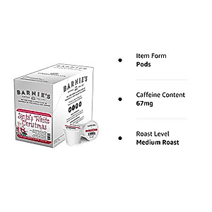BARNIE'S COFFEE TEA CO. Single Serve K cups for Keurig Brewers Medium Roast Arabica Coffe Beans, Santa's White Christmas, 24 Count