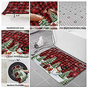 Libaoge Kitchen Mat Rug 1 PCS Christmas Snowman Xmas Tree Red Buffalo Plaid Runner Rug Anti-Fatigue Comfort Memory Foam Standing Mat Non-Slip Floor Door Mat for Bathroom Bedroom 18x59in