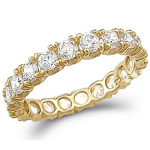 Size- 7 - Solid 14k Yellow Gold Eternity Wedding Anniversary CZ Cubic Zirconia Ring Size 5, 6, 7, or 8