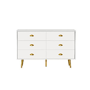 CARPETNAL White Dresser, Modern Dresser for Bedroom, 6 Drawer Dresser with Wide Drawers and Metal Handles, Wooden Double Dressers & Chest of Drawers for Hallway, Entryway