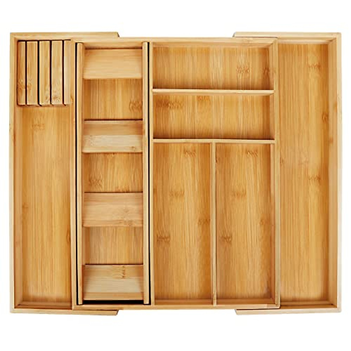 Ozera Bamboo Silverware Organizer, Expandable Utensil Organizer and Cutlery Organizer in Drawer, Flatware Kitchen Drawer Organizer Silverware Tray with Knife Block for Kitchen(7-10 Slots)