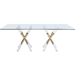 Meridian Furniture Mercury Collection Modern | Contemporary Tempered Glass Top Dining Table with Acrylic and Gold Durable Metal Base, Rectangular