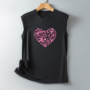 Women Breast Cancer Awareness Tank Tops Loose Fit Yoga Workout Tops Love Print Summer Sleeveless Vest Tunic T-Shirt Black