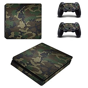 Wodoys Vinyl Stickers Skins Fit for PS4 Slim Console and Controllers Suit Whole Body, Jungle Camouflage